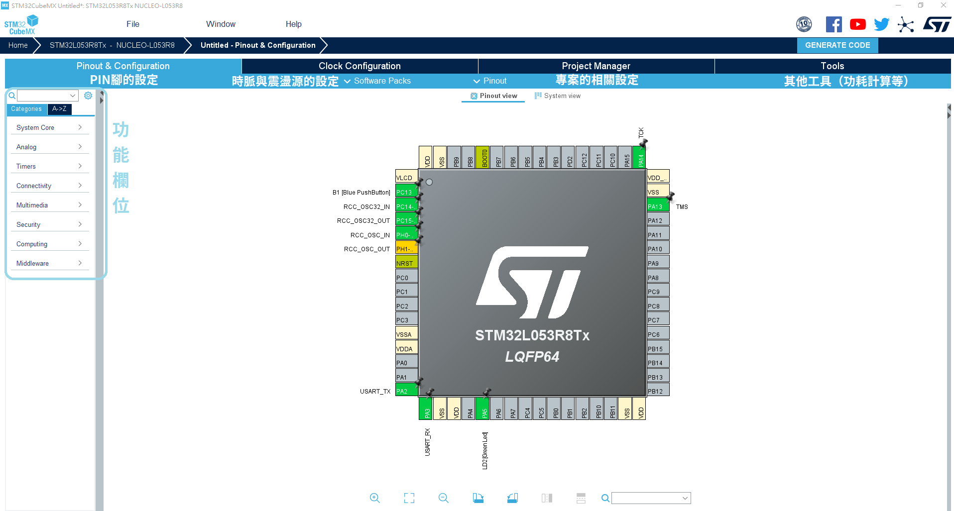 Stm32cubemx Lesson 1 ─ Gpio實現led及按鈕控制 時脈電子 Shimine